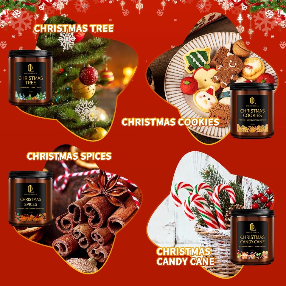 Christmas Candle Set, Scented Candle for Holiday, 4 Pack Soy Candles ...