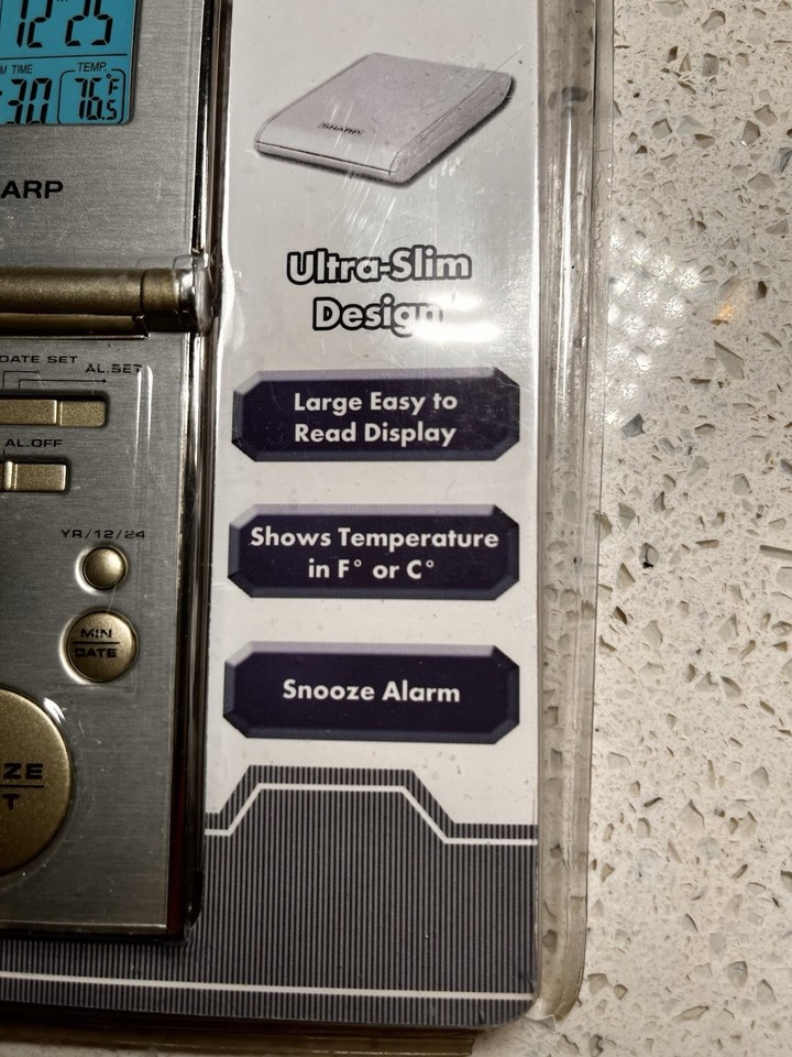 Sharp LCD Ultra Slim Folding Travel Alarm Clock Large Lighted Display ...