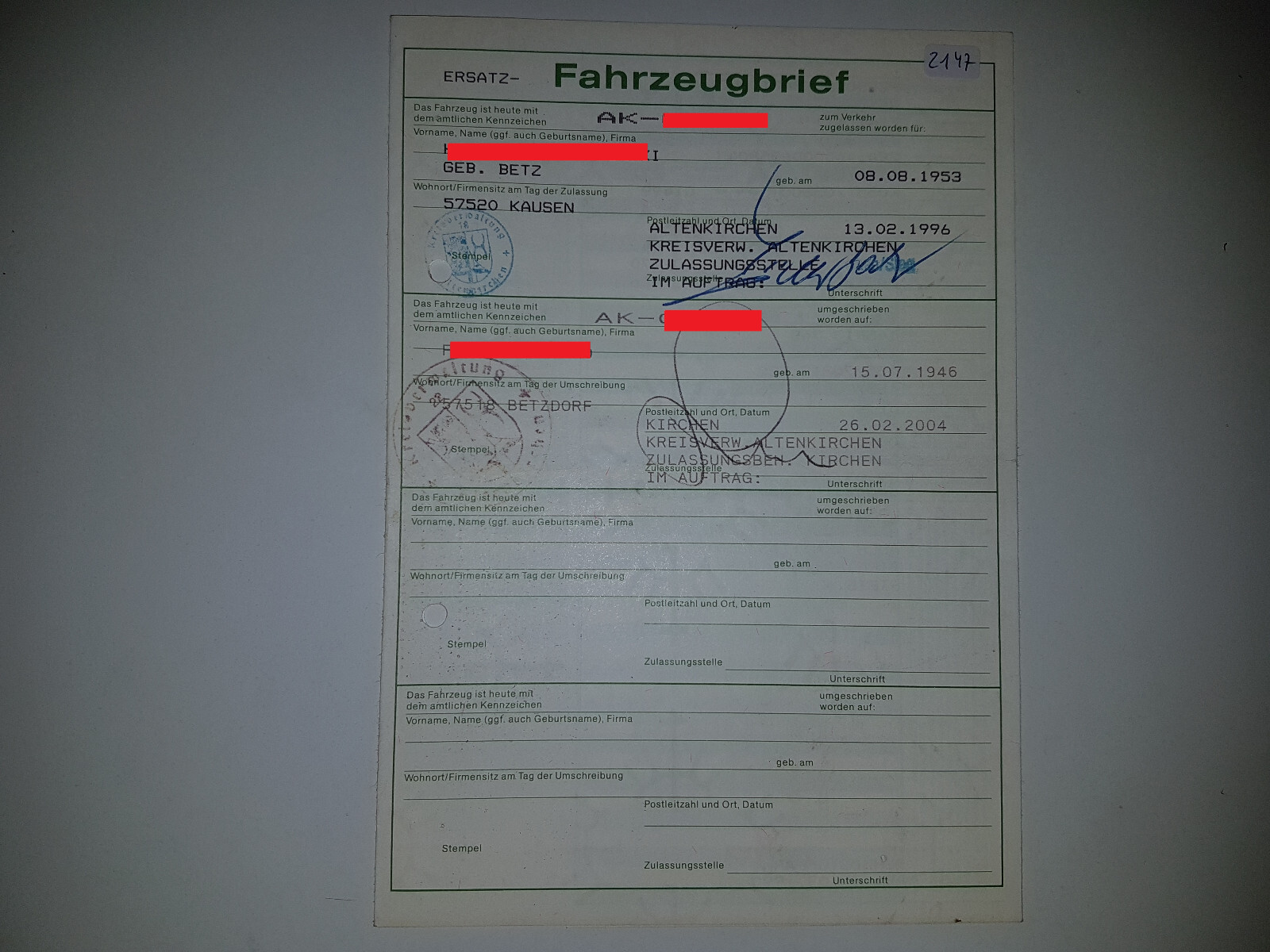 Fahrzeugbrief KFZ Brief 1990 Fiat UNO 146A 1,5 55KW Top für Sammler ...