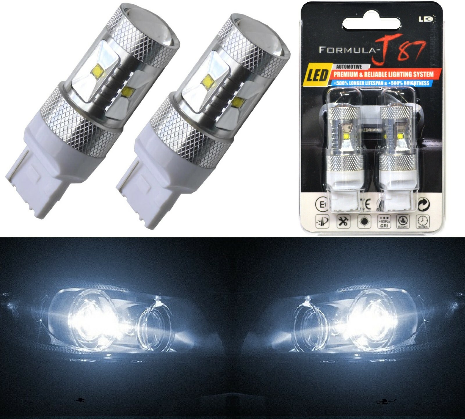 LED Light 30W 7440 White 5000K Two Bulbs Back Up Reverse Replace Plug ...