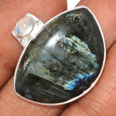 Natural Larvikite Stone / Black Moonstone & Moonstone 925 Silver ...