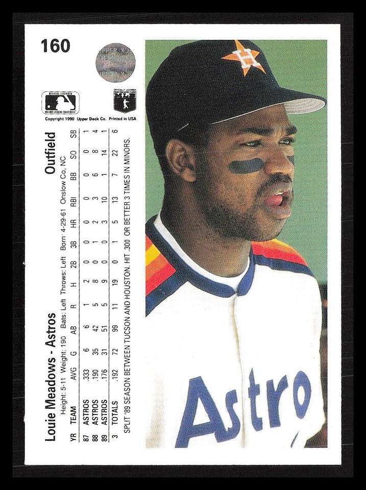 Louie Meadows 1990 Upper Deck #160b Houston Astros | eBay