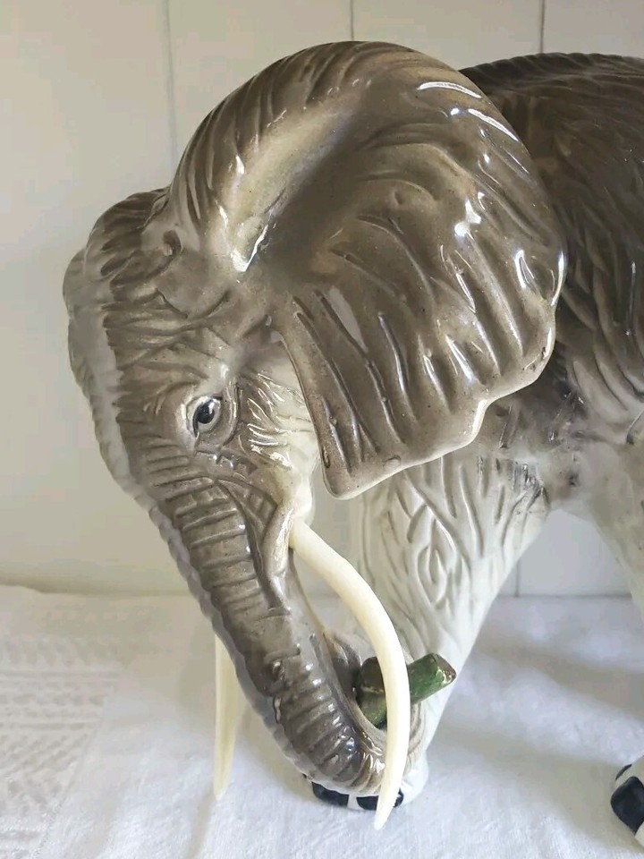 Gorgeous Vintage Ceramic Elephant Figure Large Detailed 9.5" T x 10.5 ...
