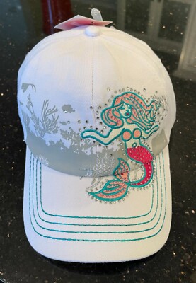 NWT WOMEN'S WHITE MERMAID BASEBALL STYLE CAP EMBROIDERED AND BLING ...