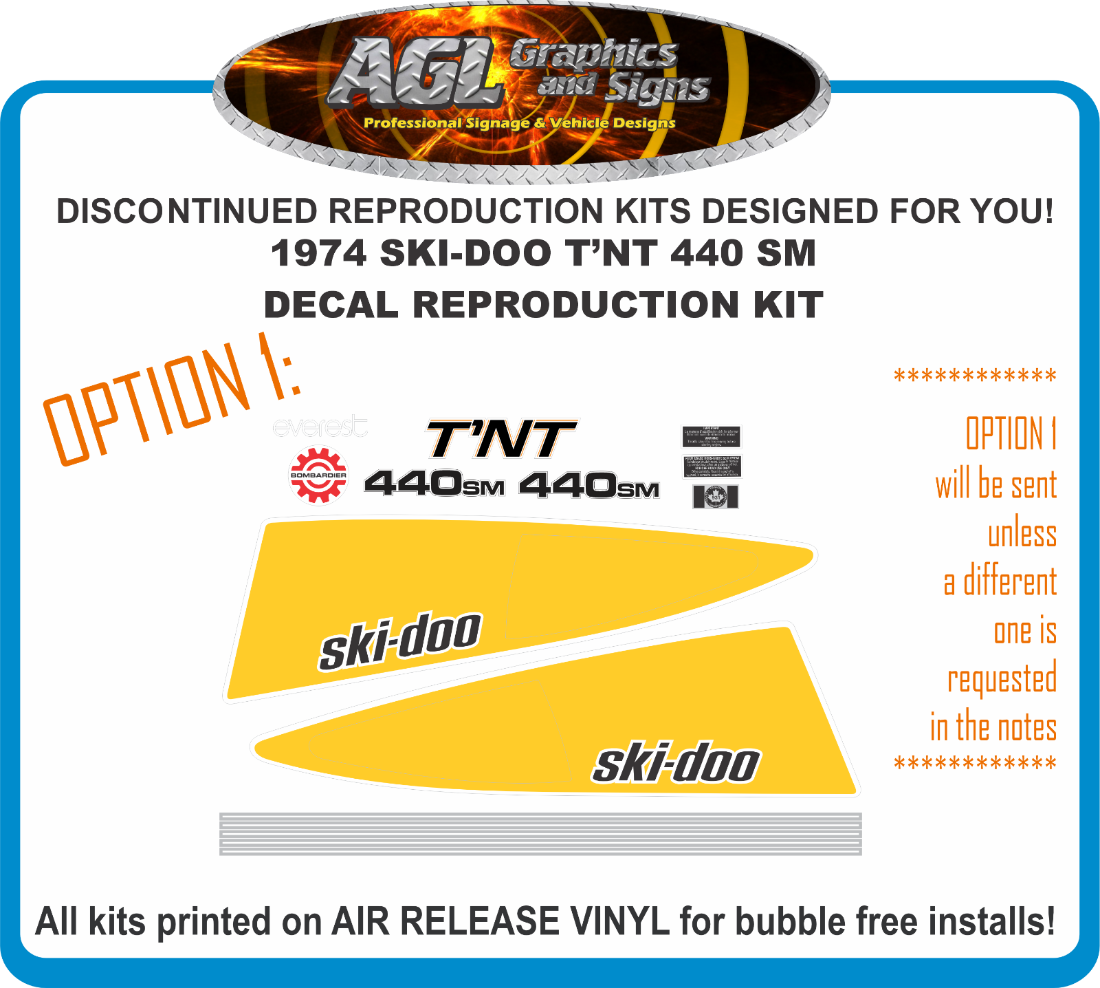 1974 SKI-DOO T'NT 440 SL Everest Reproduction Decal Kit Sticker tnt 440 ...