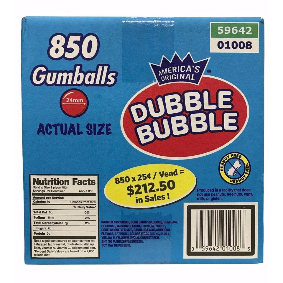 Free S&H!! Dubble Bubble Gum 1 Inch Gumballs 850 count Box Gum Ball 8 ...