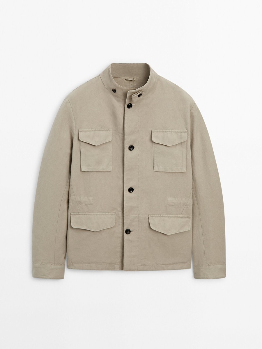 New Zara Cotton Linen Blend Jacket S 2045/130 Beige Military New Zara Cotton Linen Blend Jacket S 2045/130 Beige Military