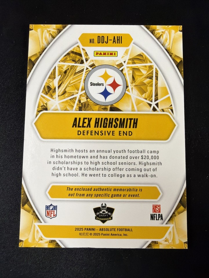 Alex Highsmith 2025 Absolute #DDJ-AHI Draft Diamonds Patch | eBay