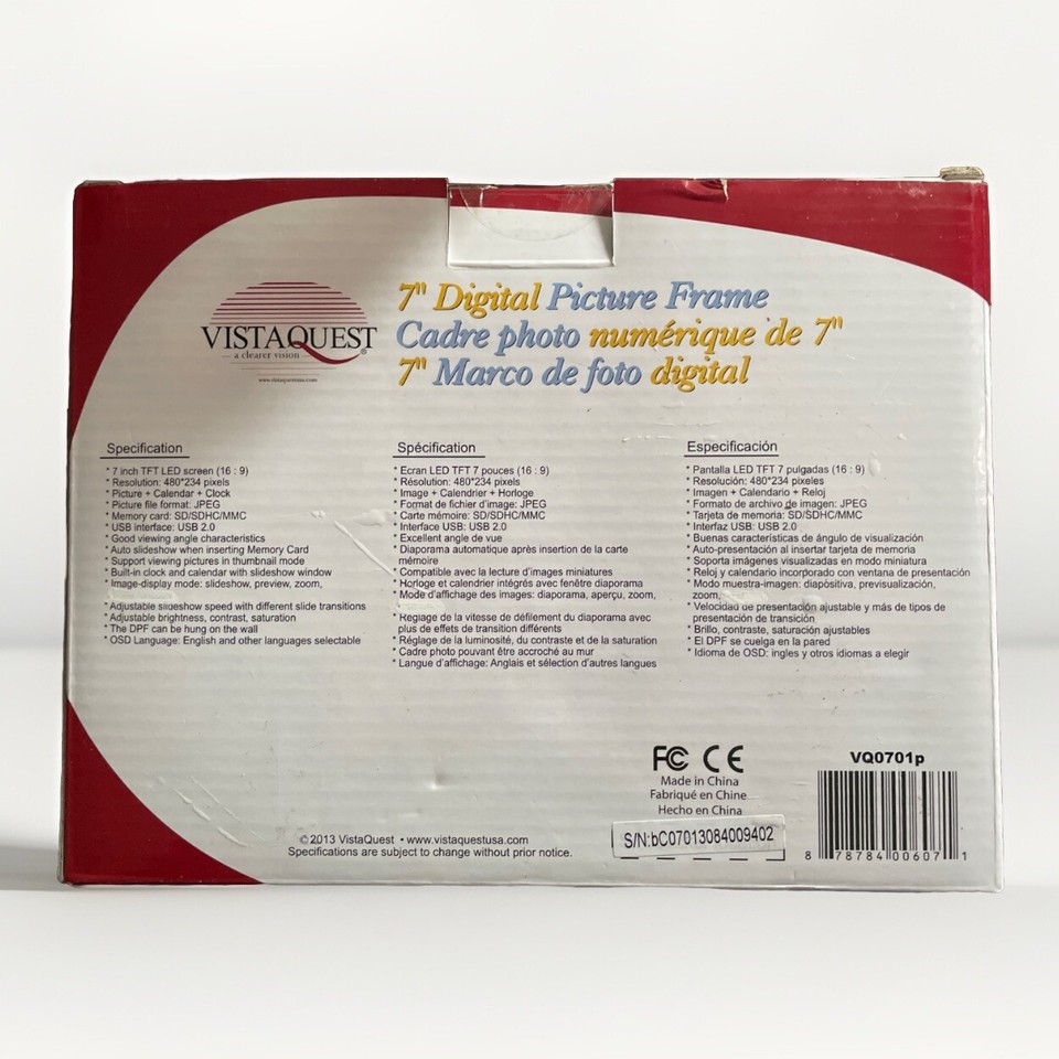 Vistaquest Vq0701p 7" Inch Digital Picture Frame BRAND NEW SEALED | eBay