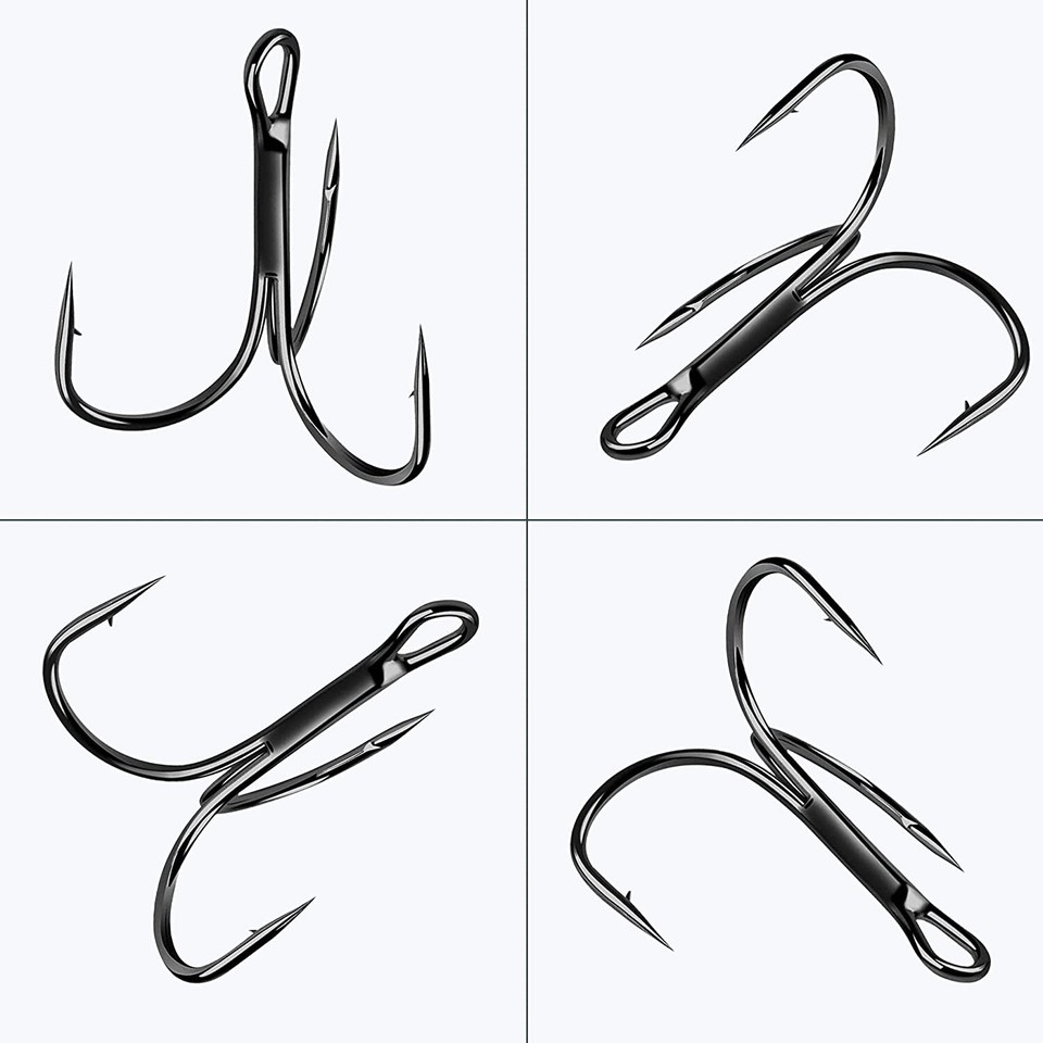 100PCS Treble Hooks Triple Fishing Sharp Hooks for Freshwater Saltwater ...