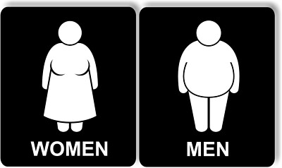 Funny XXL Fat women men bathroom restroom metal sign set for business ...