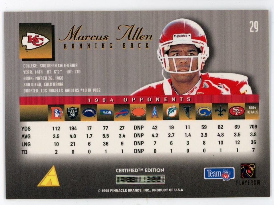 1995 Select Certified Football Card #29 Marcus Allen HOF | eBay