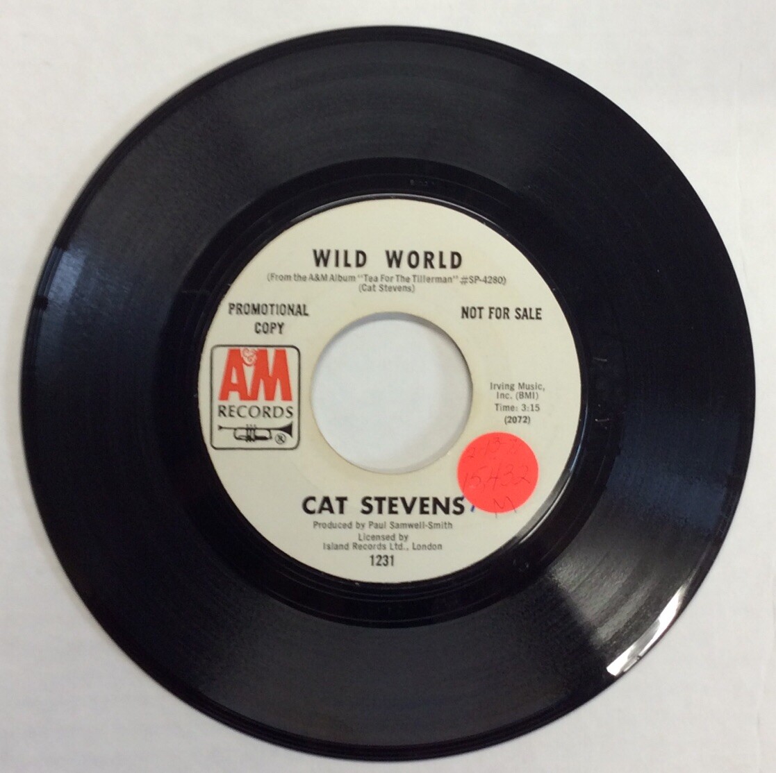 45 rpm Vintage 7” Vinyl Single Hit Record Cat Stevens Wild World PROMO ...