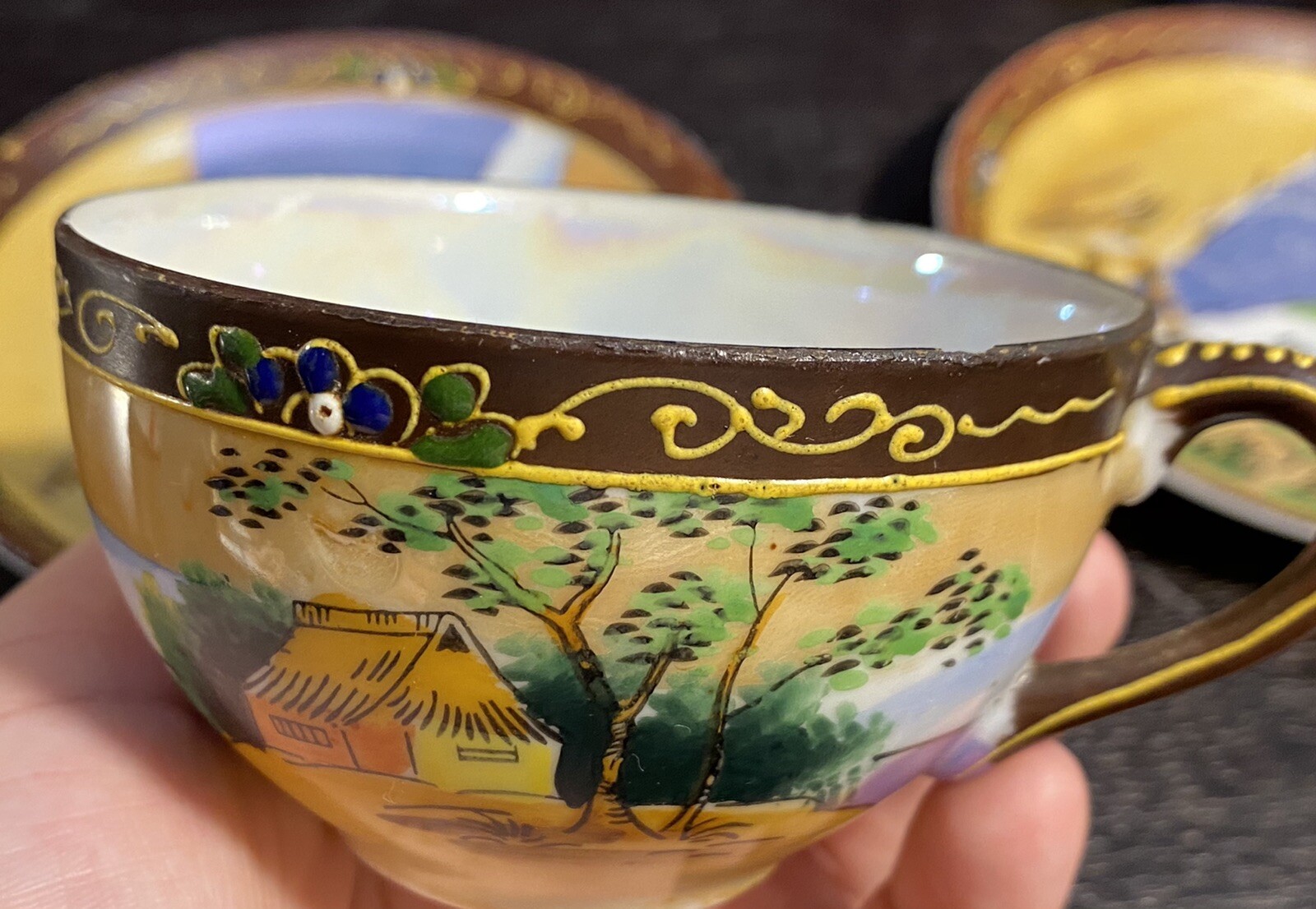 RARE Tashiro Shoten Japan Painted Luster Porcelain Tea Cup & Saucer ...