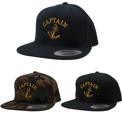 FLEXFIT Captain with Ships Anchor Embroidered Flat Bill Snapback Cap | eBay