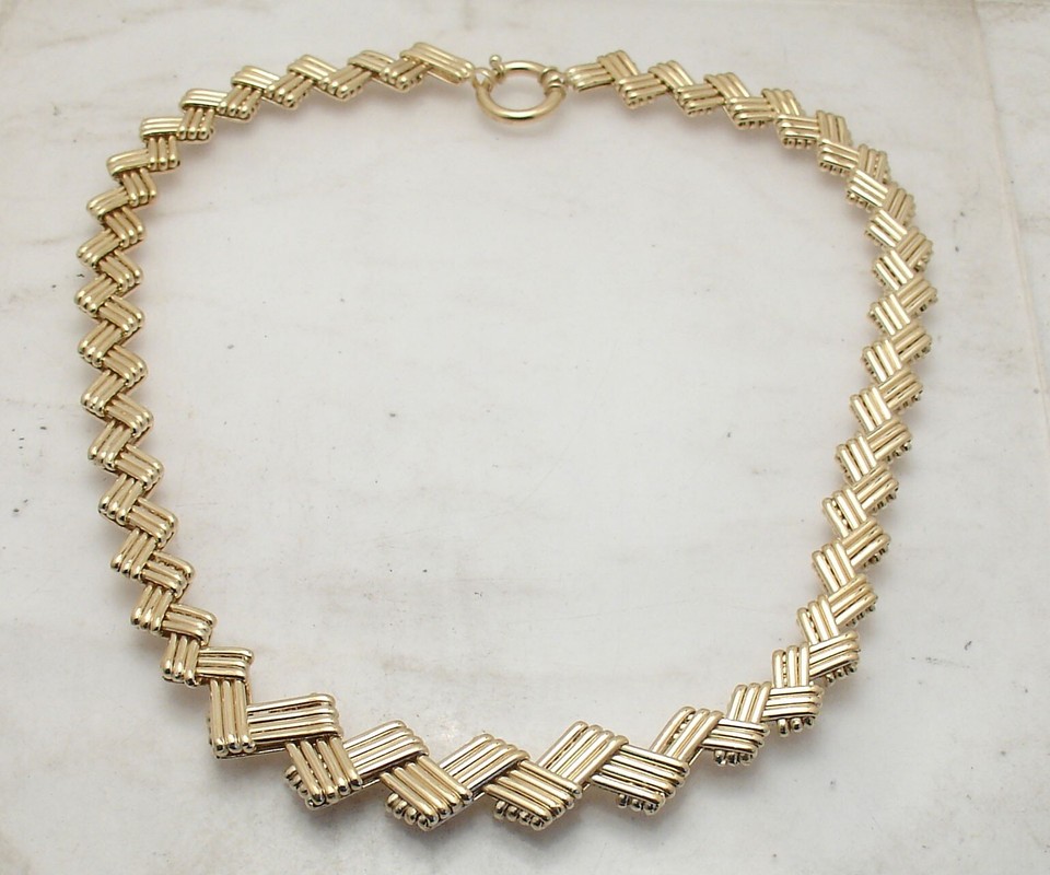 Graduated Four Row Chevron Style Link Chain Necklace Real 14K Yellow ...