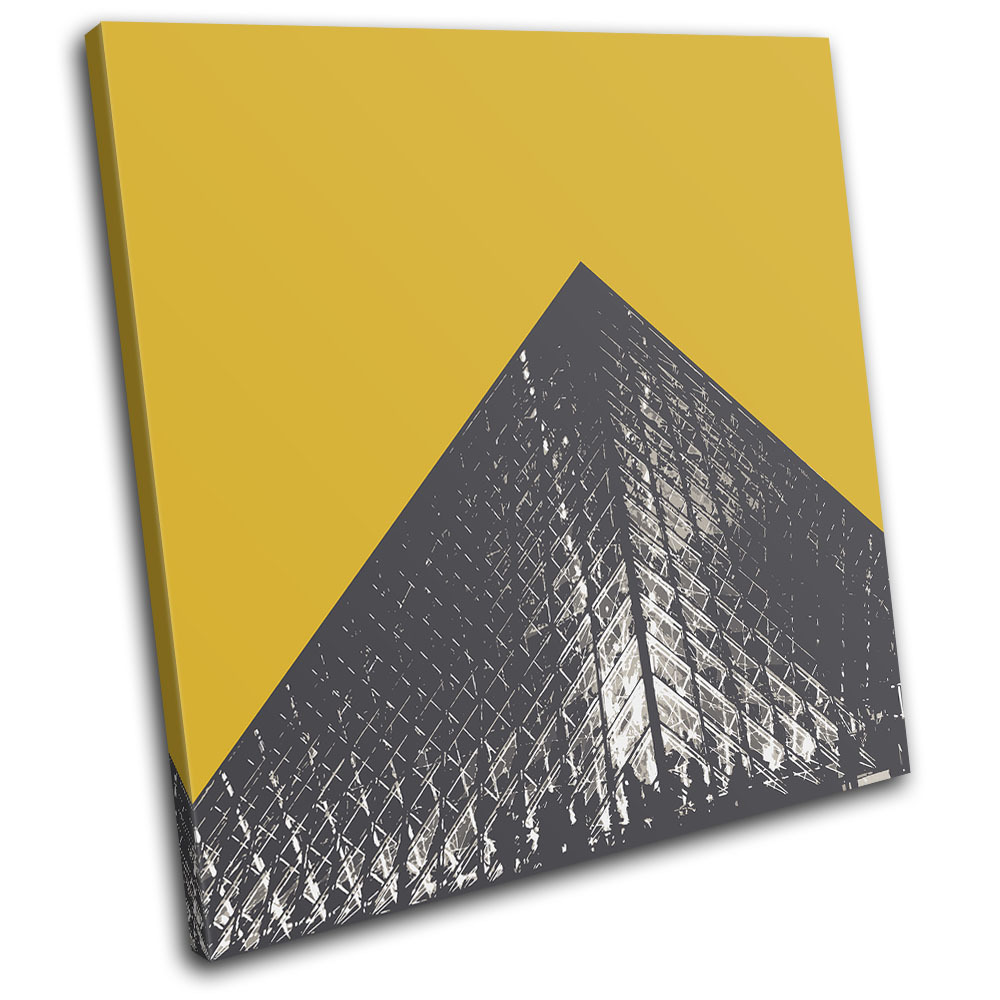 Louvre Pyramid Stencil Paris City SINGLE CANVAS WALL ART Picture Print ...