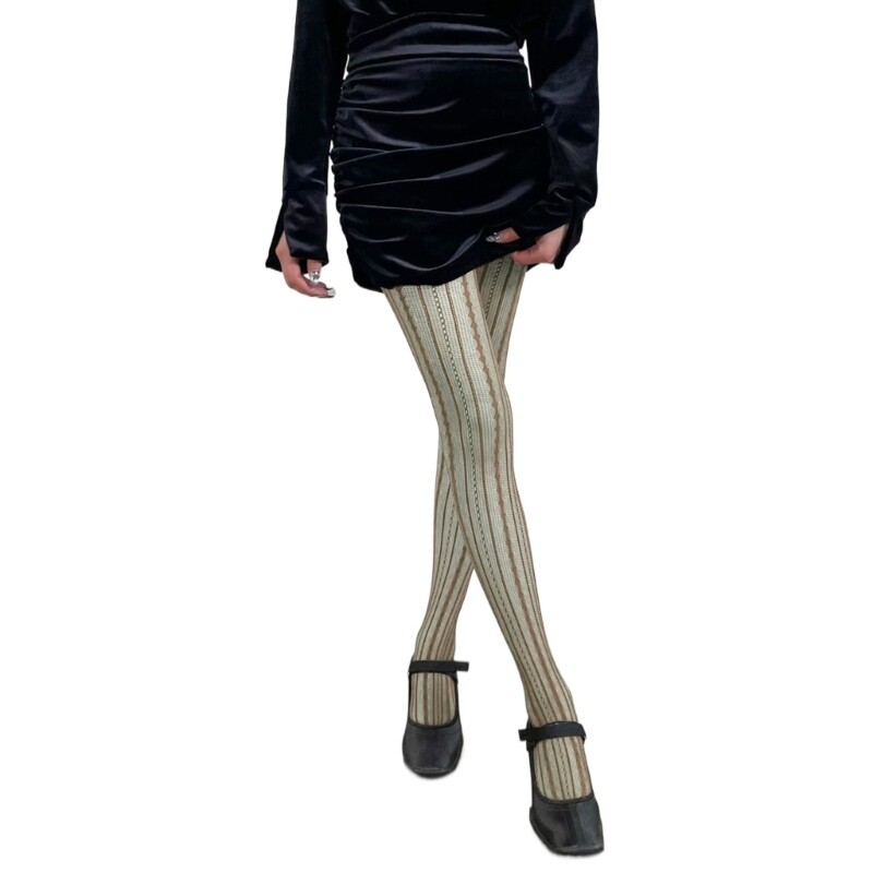 Unique Stripe Pattern Fishnet Tights for Women s High Waist Stockings ...