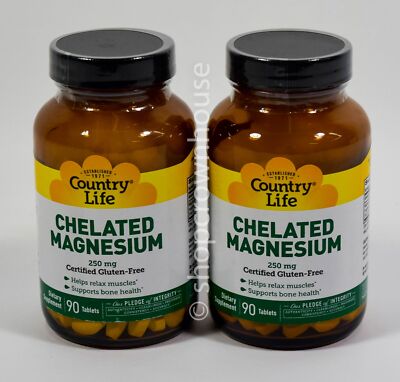 11/2025 ~ 2 Country Life 250mg CHELATED MAGNESIUM 90 Vegan Tables ...