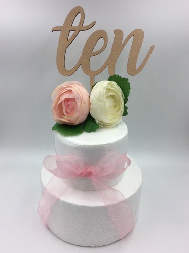 1Pc Laser Cut Cake Topper Ten Number 10 Girl Boy Wooden Birthday Party ...