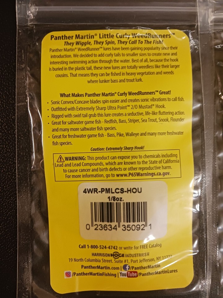 4 packs-Panther Martin Lil Curly 4WR 4 Colors Houdini, White/red, Char ...