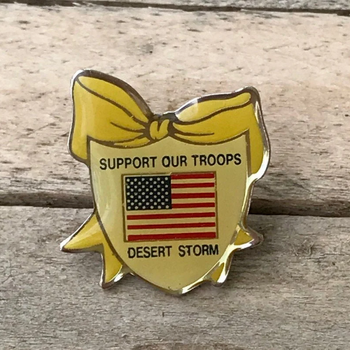 Desert Storm Support Troops Pin American Flag Ribbon Shield lapel / hat ...