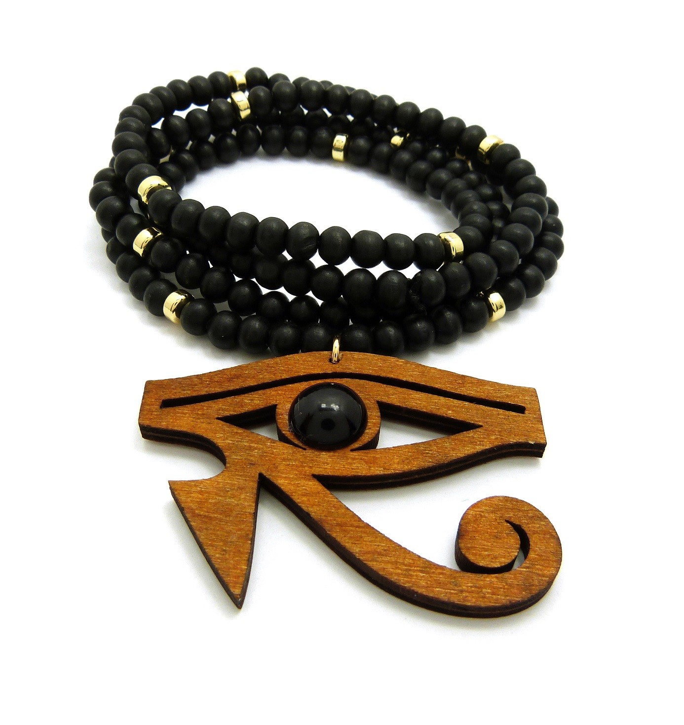 NEW EGYPTIAN EYE OF HORUS PENDANT & 30" WOOD BEAD CHAIN HIP HOP ...