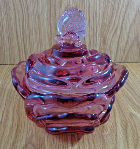 Fenton CABBAGE ROSE PINK BUTTERFLY CANDY DISH | eBay