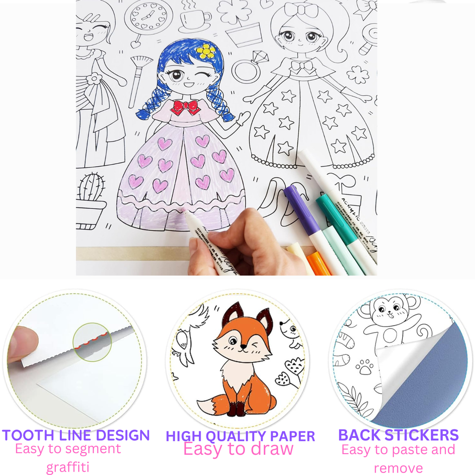Coloring Paper Roll for Kids 118x11.8″ Sticky Drawing Paper Roll Out ...