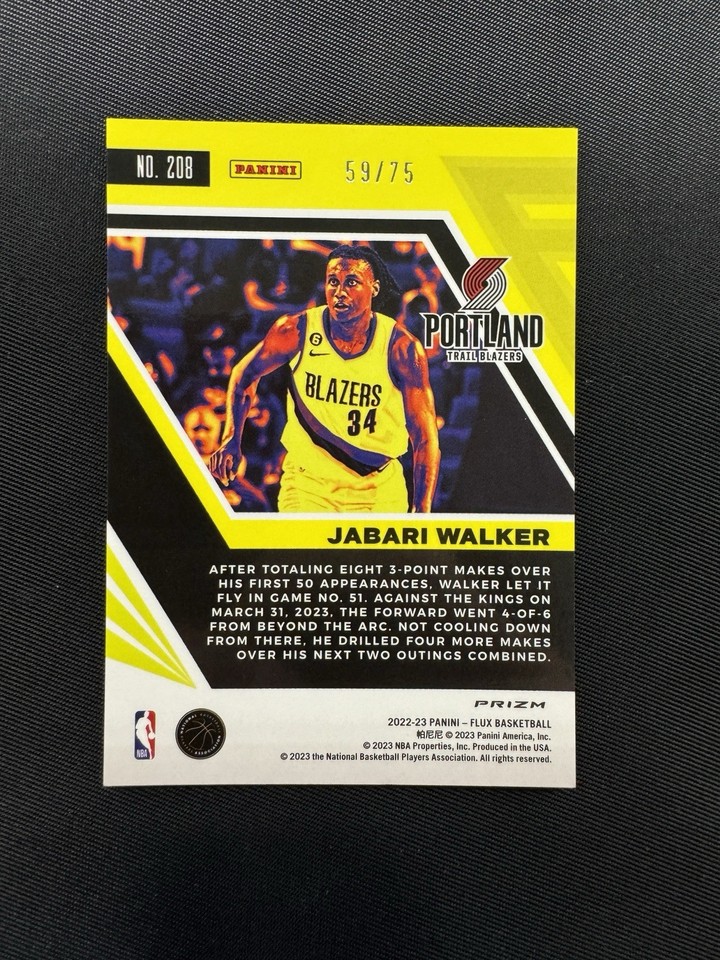Jabari Walker 2022-2023 Flux purple rookie card /75 Blazers | eBay