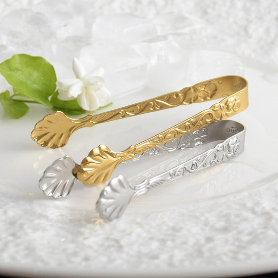 2 Pcs Relief Rose Ice Cube Clip Mini Sugar Tongs Stainless Steel ...
