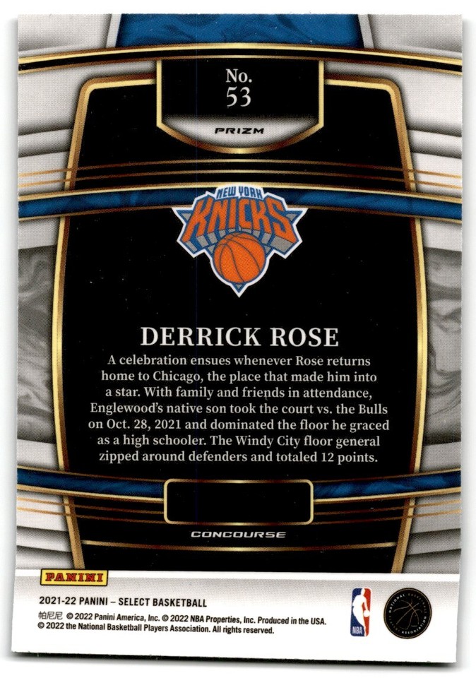 2021-22 Panini Select Tri-Color Derrick Rose New York Knicks #53 | eBay