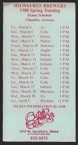RARE 1988 Milwaukee Brewers SPRING TRAINING MLB Baseball Schedule !!! O ...