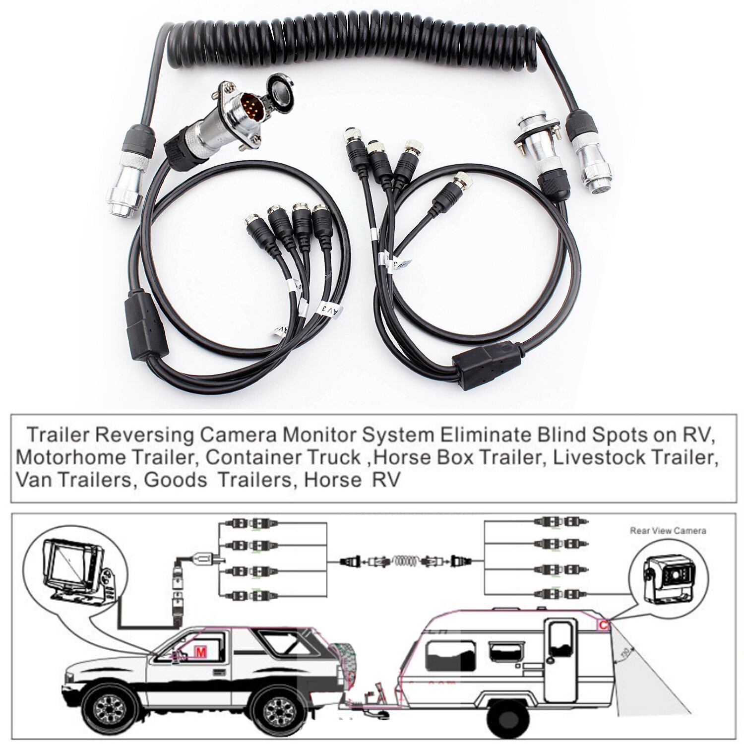 7" Quad Monitor DVR 1080P AHD Backup Camera 32GB Suzy Cable for Truck ...