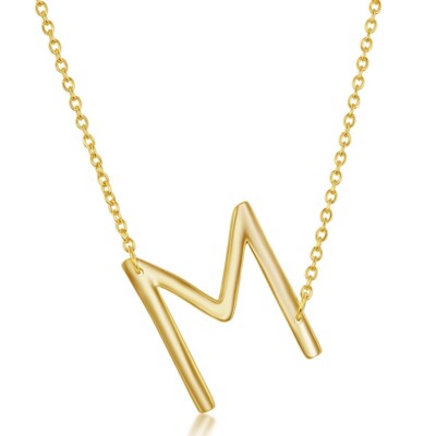 Sterling Silver Sideways 'M' Initial Necklace - Gold Plated | eBay