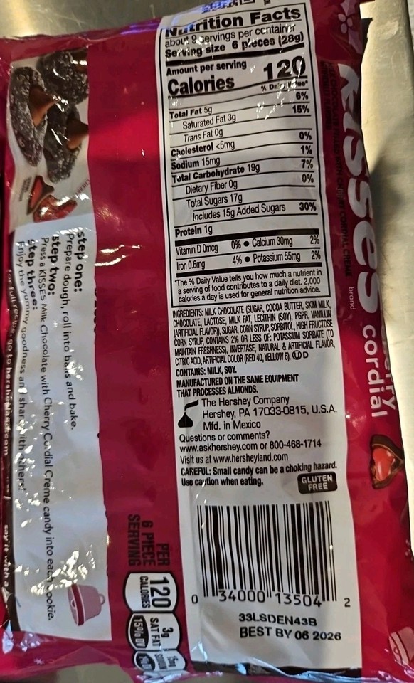 🍒 Lot Of 2 Hershey's Kisses CHERRY CORDIAL Milk Chocolate Candy 9 oz 6/ ...