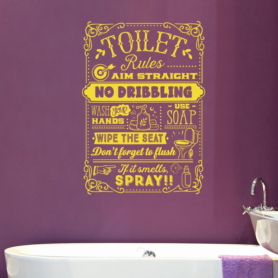 Toilet Rules Wall Sticker Decal Funny Toilet Quote Home Bathroom | eBay UK