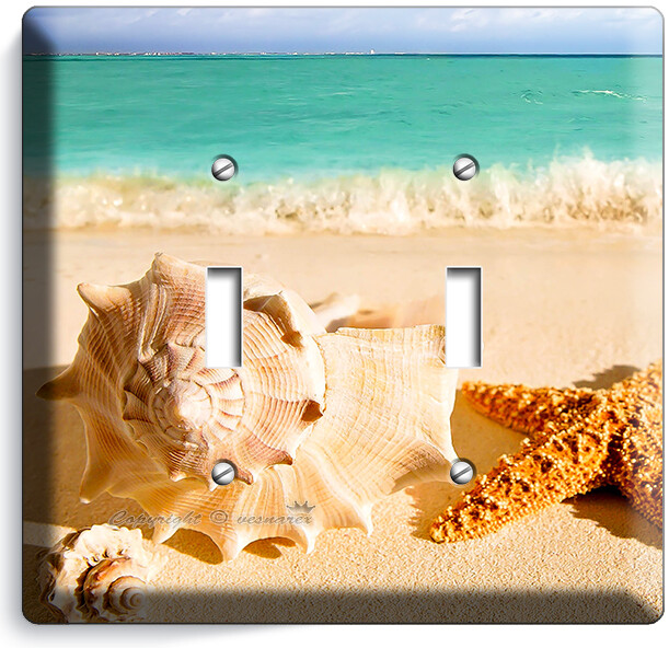 SEASHELLS STARFISH SANDY BEACH LIGHT SWITCH WALL PLATE OUTLET NAUTICAL ...
