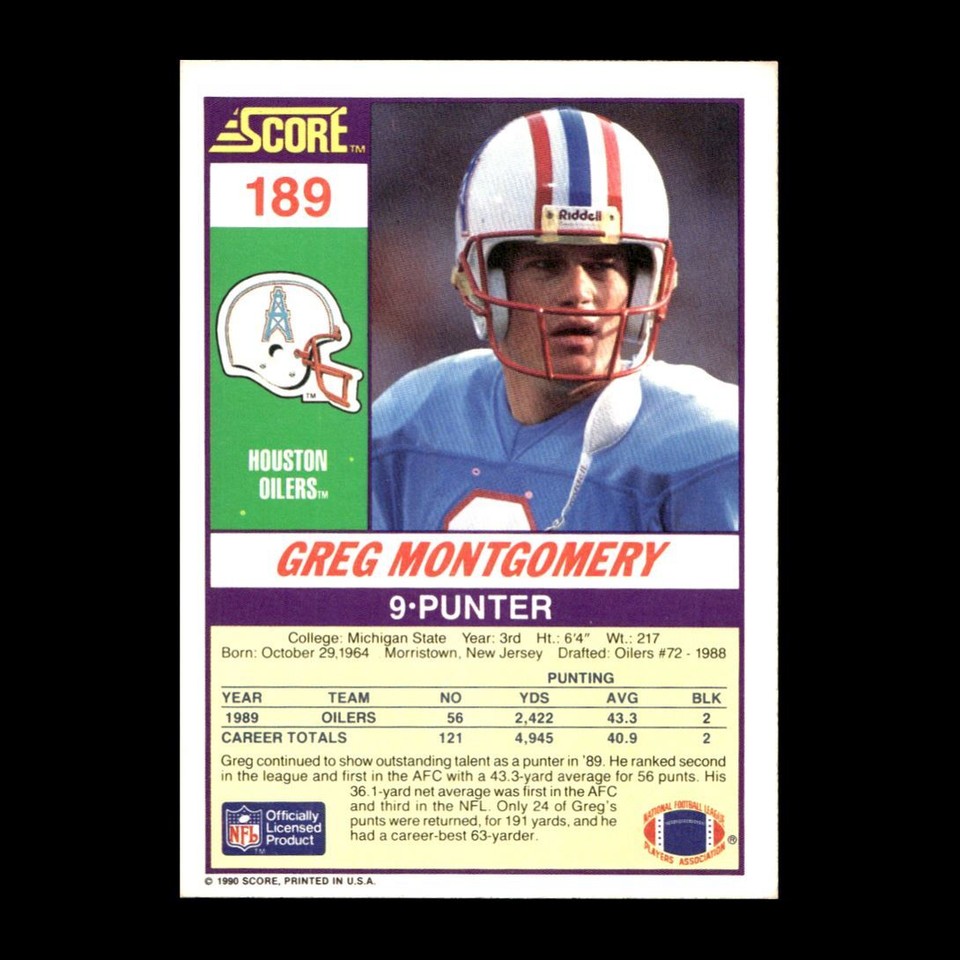 Greg Montgomery 1990 Score Rookie Houston Oilers #189 Set Break GM | eBay