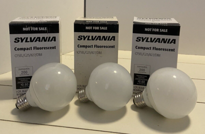 3 Sylvania Compact Fluorescent CF5EL G25 827 DIM Globe Lights | eBay
