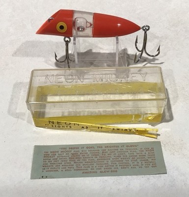 Vintage Neon Mickey Glow Bug Plug Lure Lights As It Swims w/ Box Insert ...
