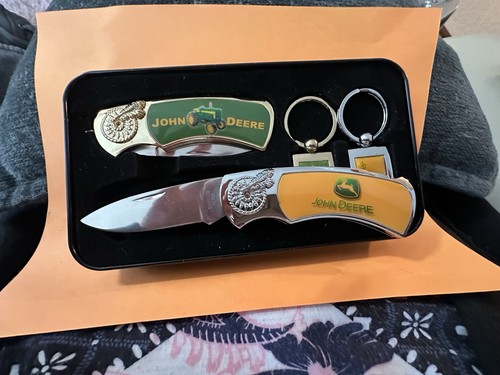 vintage collection of John Deere folding knifes & key rings/ set of 2 ...