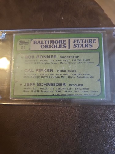 Vintage 1982 Topps Cal Ripken Bob Bonner Jeff Schneider Rookie Card ...
