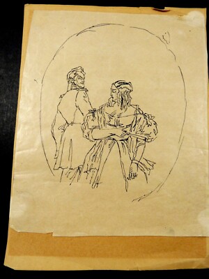 VTG Early Century Russian Romantic Couple Drawing Paper Small Original ...