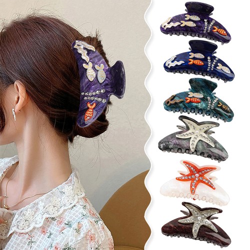 Women Starfish Rhinestones Hair Claw Clip Simulated Ocean Animal Series ...