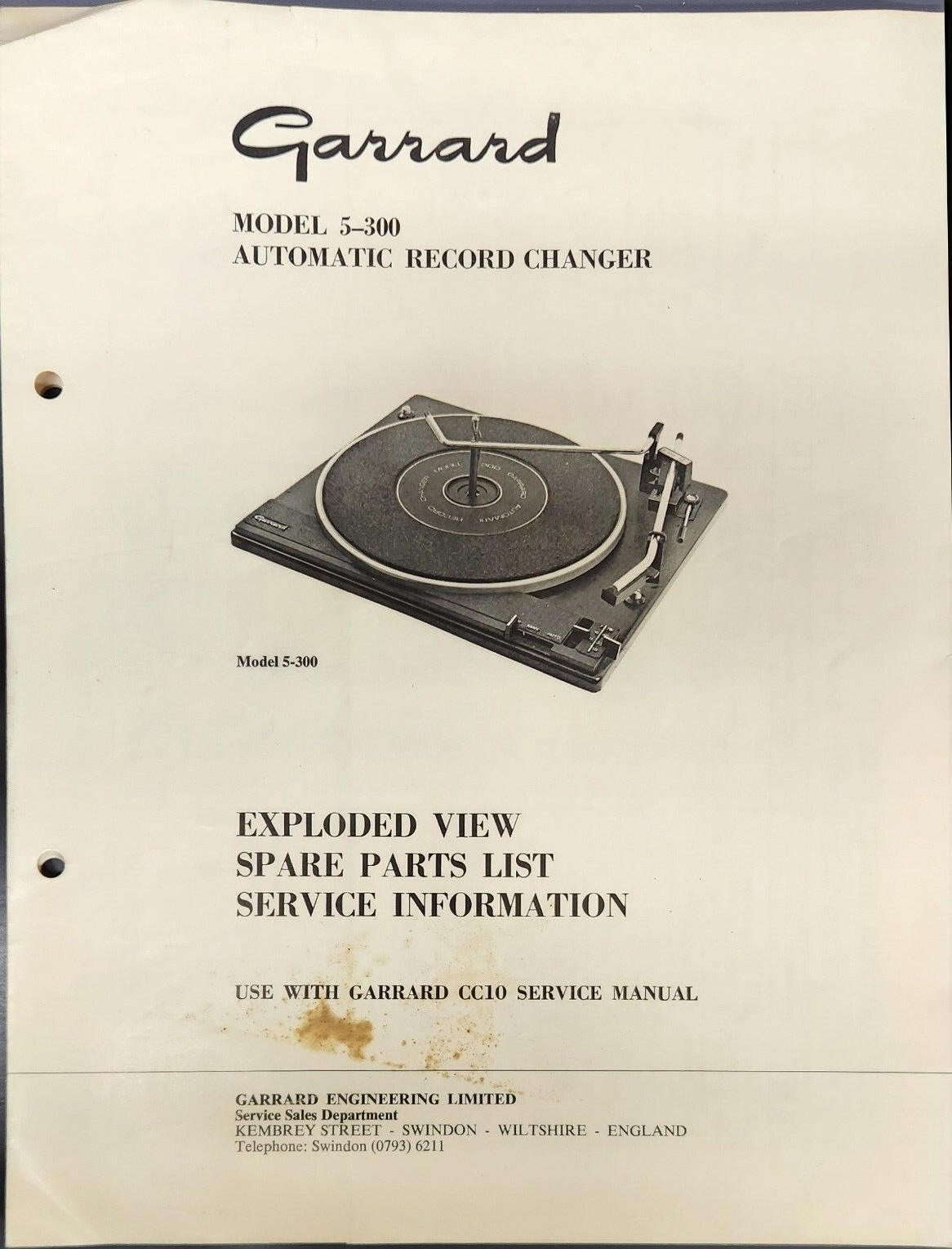 Garrard 5-300 Turntable Service Manual | eBay
