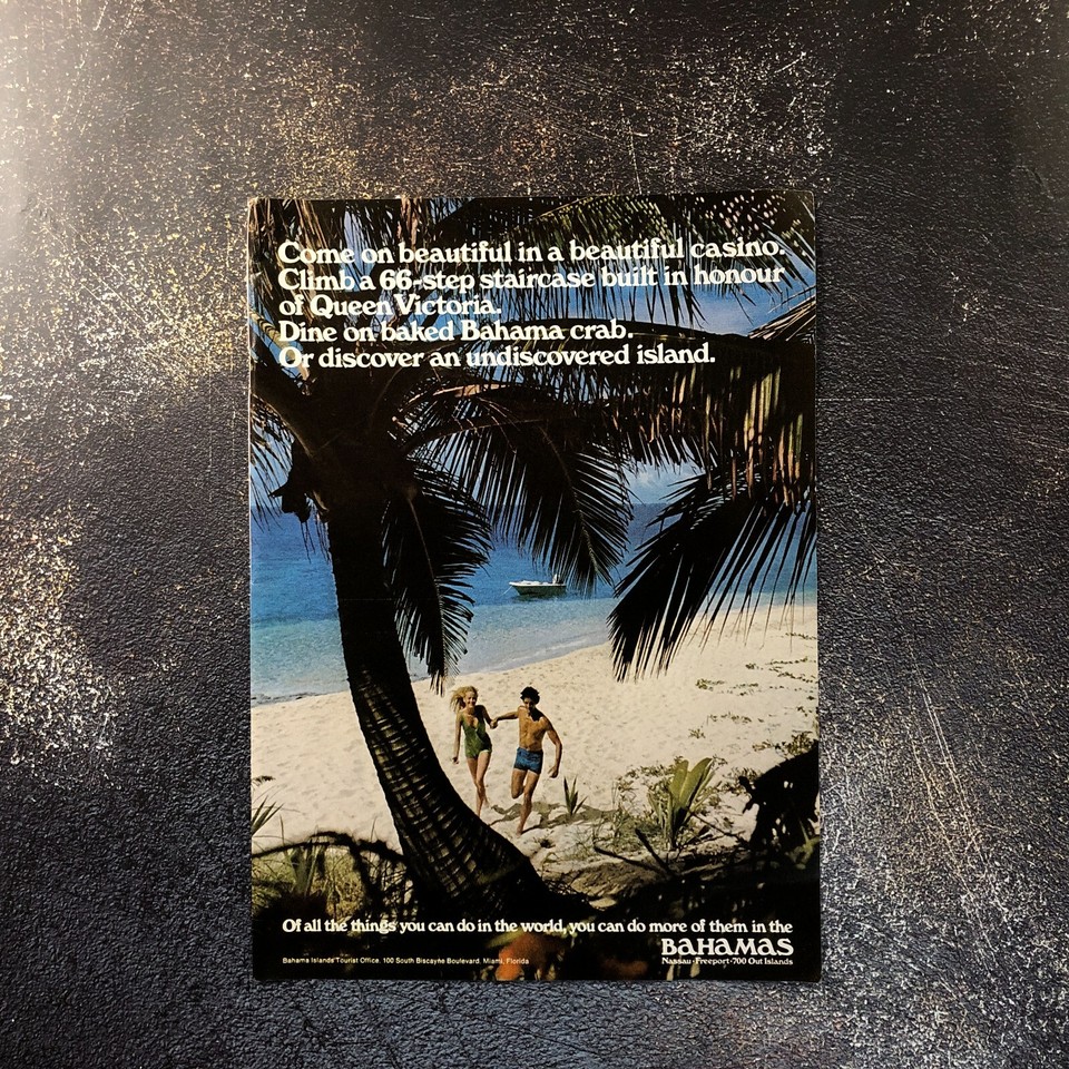 1970 Bahamas Islands Tourist Office Vintage PRINT AD Palm Trees Beach ...