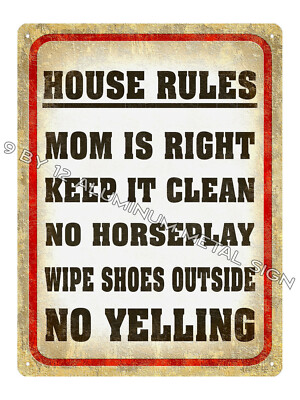 HOUSE RULES funny METAL SIGN Living room Great Gift for Mom Dad wall ...