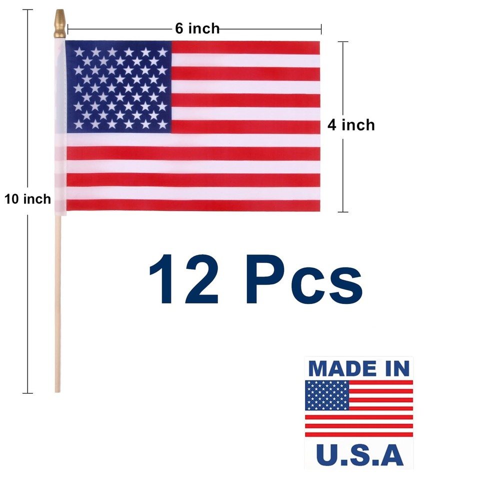 Pack of 12 Small American Flags on Sticks - Made in USA - Mini Handheld ...