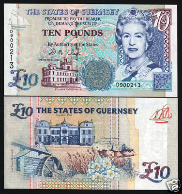 GUERNSEY 10 POUNDS P57 B 1996 QUEEN UNC SHIP WATER MILL MONEY BILL BANK ...